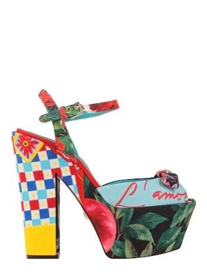 Dolce & Gabbana Floral Jacquard Woven Block Heel Sandals - Black