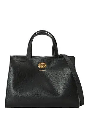 Burberry Burberry Grained Leather Tote With Gold Tone Turnlock And Check Lining Black