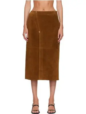 Studio Nicholson Asymmetric Suede Midi Skirt - Tan