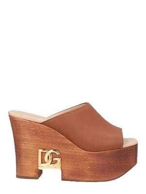 Dolce & Gabbana Leather Slide Sandals With Block Heel - Brown