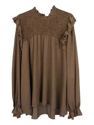 FORTE_FORTE High Neck Ruffled Blouse - Green