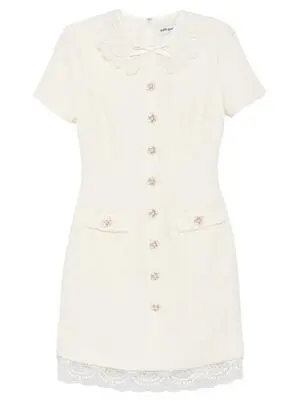 SELF-PORTRAIT Bouclé Lace-trim Tailored Mini Dress - Cream