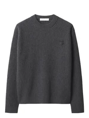 Maison Kitsuné Fox Head Ribbed Wool Jumper - Anthracite
