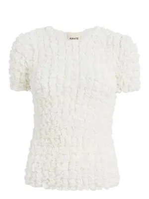 Khaite Polly Ruched Silk Chiffon Crewneck Top - Chalk