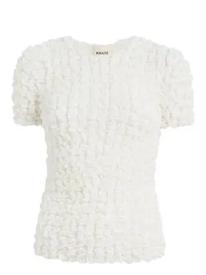 Khaite Polly Ruched Silk Chiffon Crewneck Top - Chalk