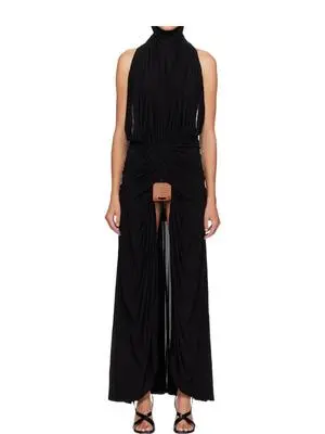 JEAN PAUL GAULTIER Draped Logo-patch Maxi Dress - Black