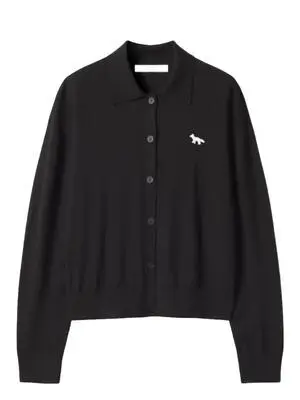 Maison Kitsuné Profile Fox Merino Relaxed Polo Cardigan - Black