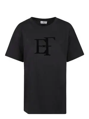 Elisabetta Franchi Cotton Short-sleeve T-shirt With Flocked Logo - Black