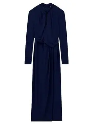 Giorgio Armani Long-sleeved Dress With Front Knot Detail - Blue