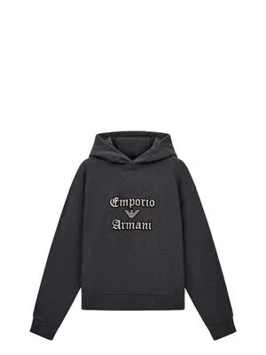 Emporio Armani French Terry Hoodie With Soft Touch Logo Embroidery - Grey