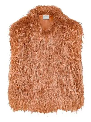 FORTE_FORTE Mongolian Shaggy-texture Sleeveless Jacket - Brown