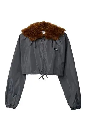 Miu Miu Miu Miu Technical Fabric And Shearling Windbreaker Hematite