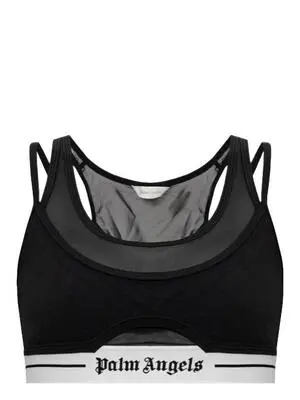 PALM ANGELS Palm Angels Sleeveless Cropped Tank Top With Logo Hem