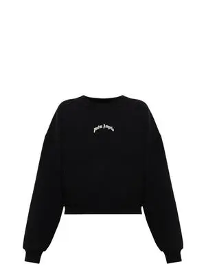 Palm Angels Long Sleeve Crewneck Sweatshirt With Logo - Black