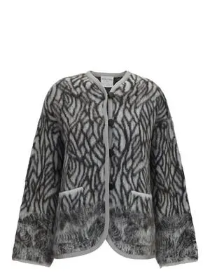 FORTE_FORTE Brushed Knit Cardigan With Abstract Pattern - Grey