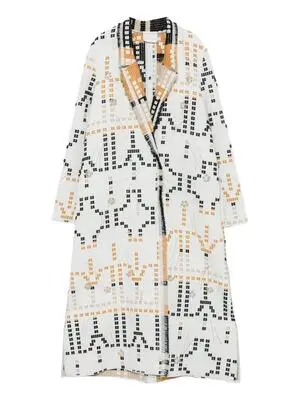 FORTE_FORTE Geometric Pattern Embroidered Jacket With Fringe Trim - White