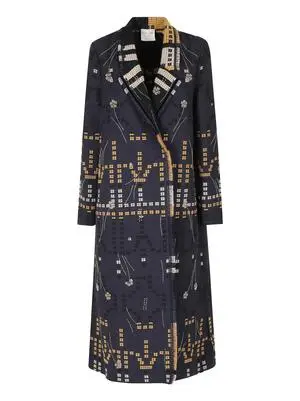 FORTE_FORTE Geometric Pattern Embroidered Jacket With Fringe Trim - Black