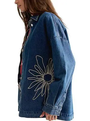 THE WOLF GANG Embroidered Denim Shirt - Bluestone