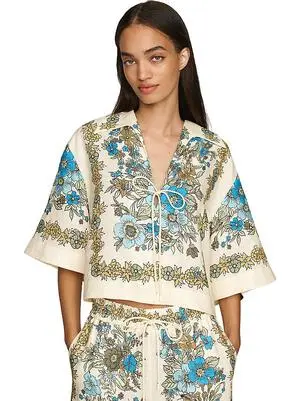 ALEMAIS Sophia Short-sleeve Linen Top With Floral Print - Multi