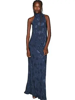 Anthropologie Jacquard Halter Midi Dress - Navy
