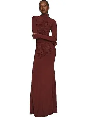 Misha Collection Ruched Mock Neck Maxi Dress - Currant