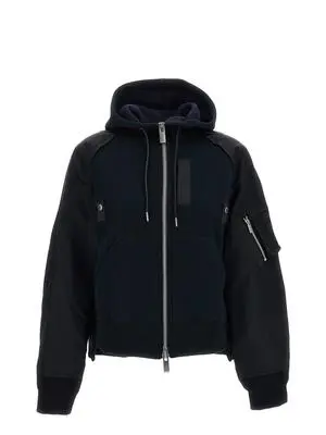 Sacai Hoodie In Sponge Sweat And Nylon Twill - Nero