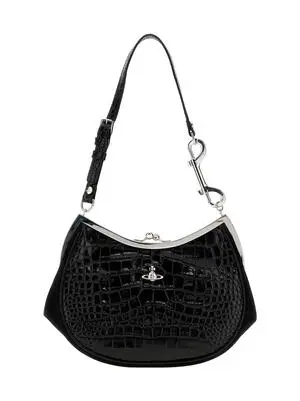VIVIENNE WESTWOOD Leather Charm Frame Purse Shoulder Bag - Black