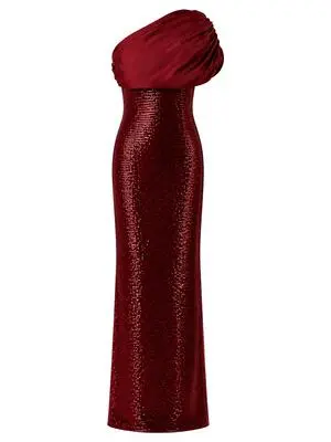 REDONDO BRAND Juana Sequined Maxi Dress With One Shoulder Ruched Bodice - Red