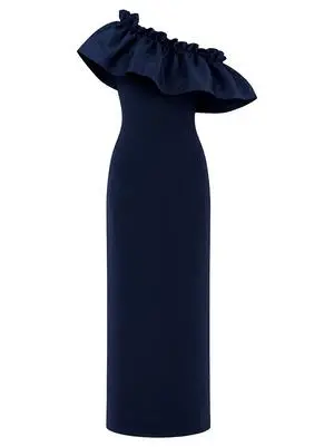 REDONDO BRAND Emilia One-shoulder Ruffled Maxi Dress - Blue