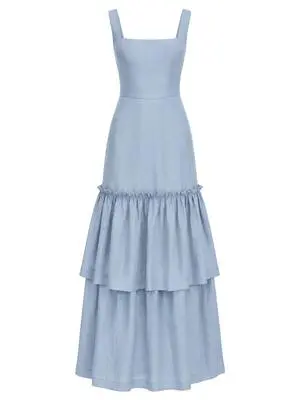 REDONDO BRAND Salome Maxi Dress With Tiered Ruffles - Blue