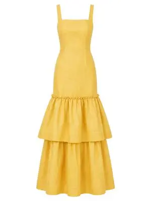 REDONDO BRAND Salome Maxi Dress With Tiered Ruffles - Yellow