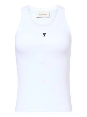 AMI Paris Logo Embroidered Stretch-rib Cotton Tank Top - Blanc