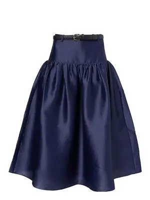 SELF-PORTRAIT Dropped-waist Taffeta Midi Skirt - Navy