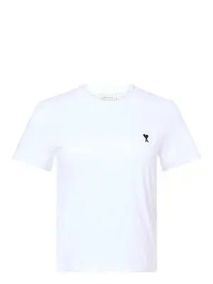 AMI Paris Contrast Logo Embroidered Cotton T-shirt - Blanc
