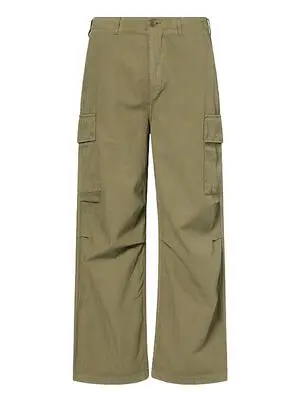 PALMES Herringbone Cotton Cargo Trousers - Olive