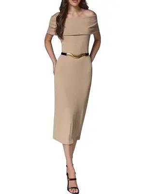 Donna Karan New York Off-the-shoulder Ribbed Dress - Camel