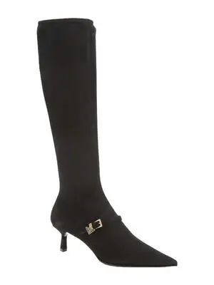 Prada Stretch Knee High Boot With Sculptural Heel - Nero