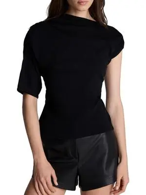 KENNETH COLE Kenneth Cole Asymmetrical Drape Neck Jersey Top With Single Sleeve