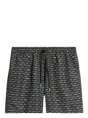 BOSS Danio Fish Print Swim Trunks - Black