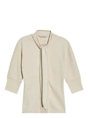LEMAIRE Ribbed Cotton & Linen T-shirt With Tie Detail - Enoki