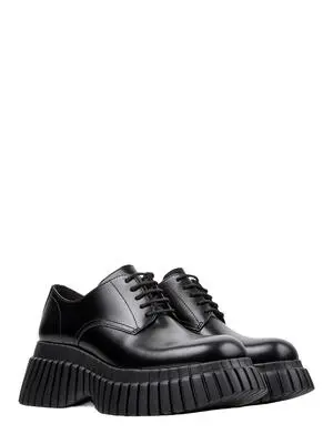 Camper Leather Derby With Chunky Ribbed Sole - Black