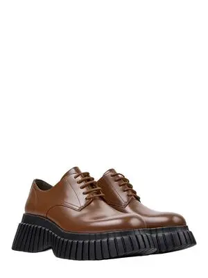 Camper Leather Derby With Chunky Ribbed Sole - Medium Brown