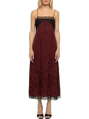 Zadig&Voltaire Silk Jacquard Slipdress With Lace Trim - Cherry