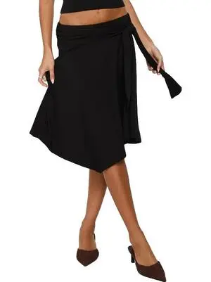 Princess Polly Soft Focus Tie Waist Midi Skirt - Black