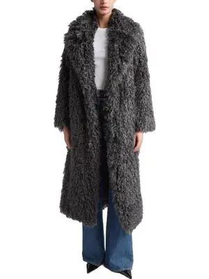 L'Agence Lizbeth Faux Fur Longline Jacket - Grey Olive