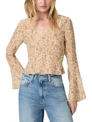 PAIGE PAIGE Mila Metallic Floral Long Sleeve Silk Blend Button-Up Shirt
