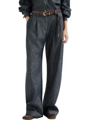 Brunello Cucinelli Sparkling Wide Leg Trousers With Monili - Denim