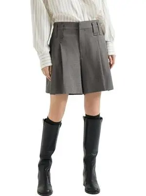 Brunello Cucinelli Tropical Luxury Wool Formal Shorts With Monili Detailing - Dark Grey