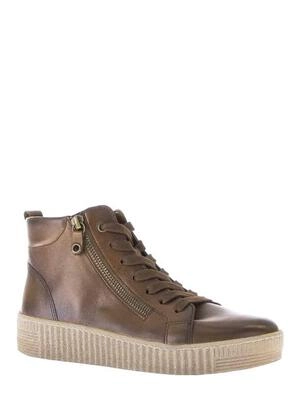 Gabor Sandra High Top Sneakers With Platform Sole And Side Zip Closure - Saddle