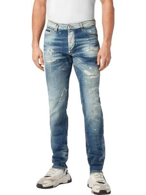 Philipp Plein Super Straight Cut Paisley Bandana Jeans - Thunderblue